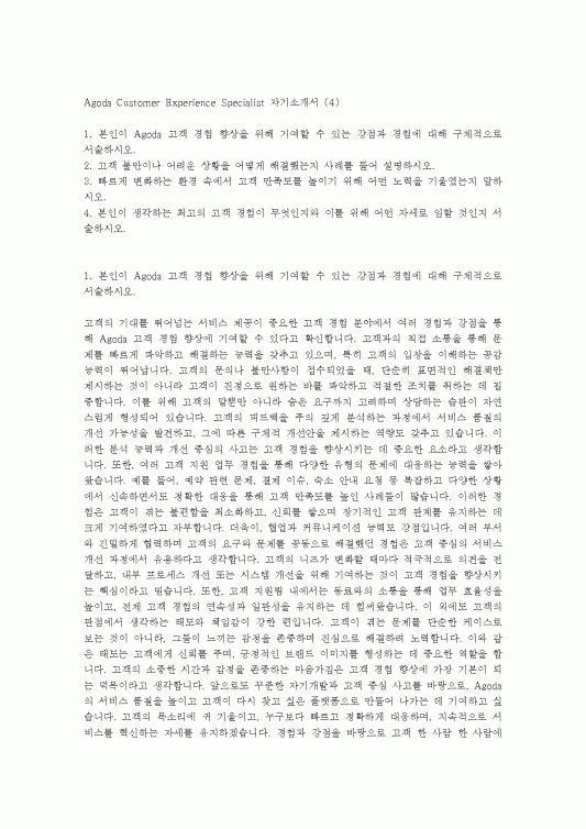 Agoda Customer Experience Specialist 자기소개서 (4)