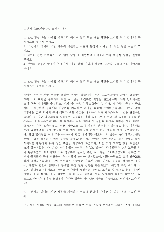 11번가 Data개발 자기소개서 (5)