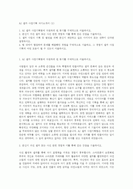 AJ 셀카 사업기획 자기소개서 (2)