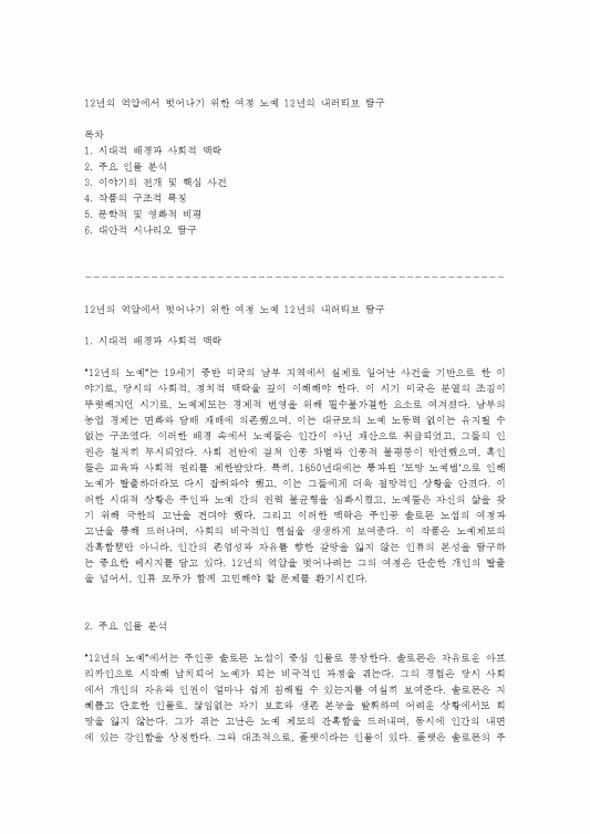 12년의 억압에서 벗어나기 위한 여정 노예 12년의 내러티브 탐구