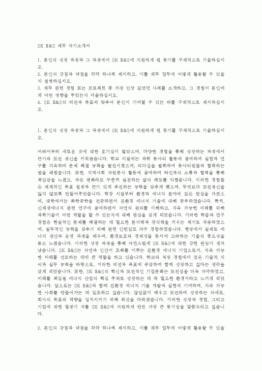SK E&S 재무 자기소개서