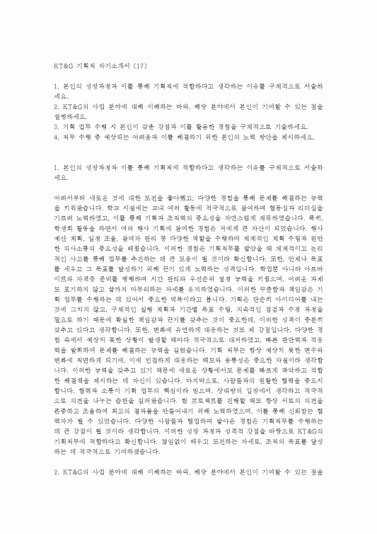 KT&G 기획직 자기소개서 (17)