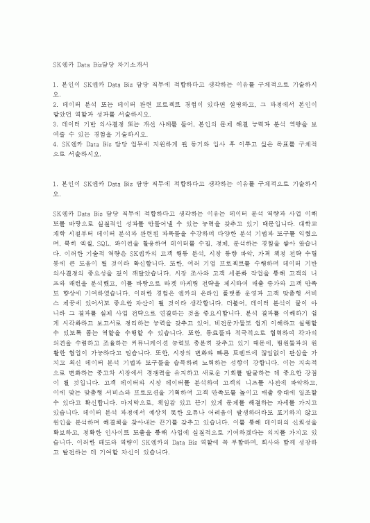 SK엔카 Data Biz담당 자기소개서