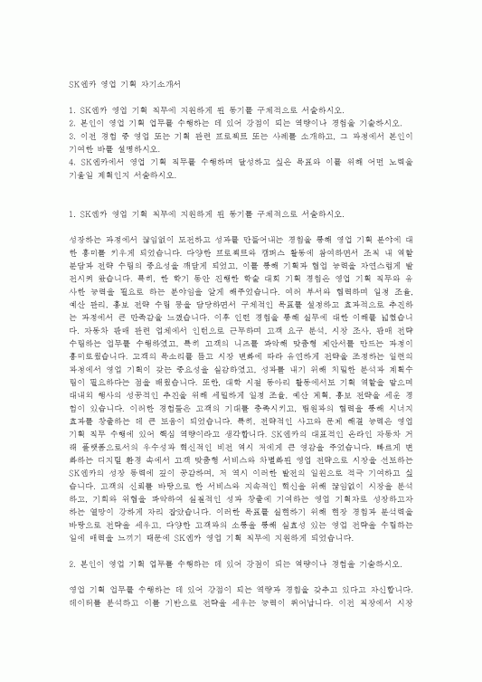 SK엔카 영업 기획 자기소개서