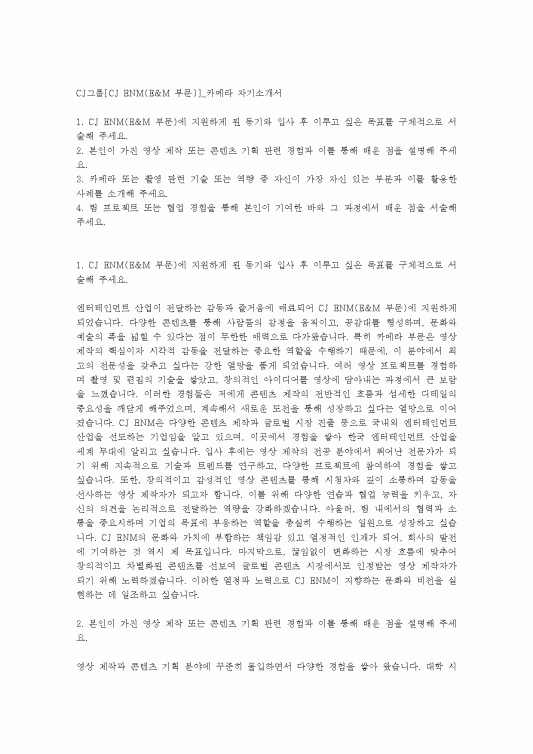 CJ그룹[CJ ENM(E&M 부문)]_카메라 자기소개서
