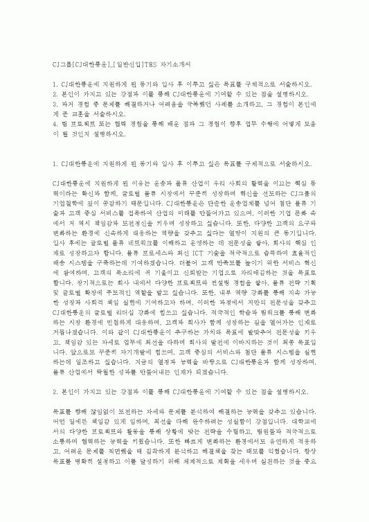 CJ그룹[CJ대한통운]_[일반신입]TES 자기소개서