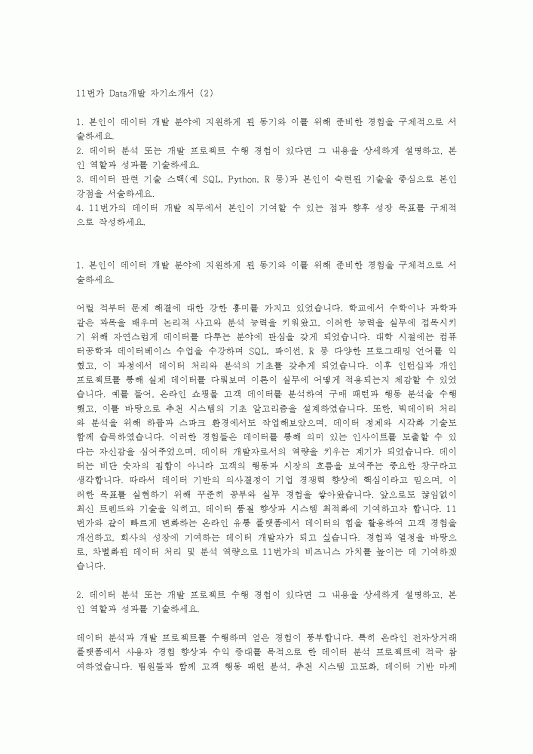 11번가 Data개발 자기소개서 (2)