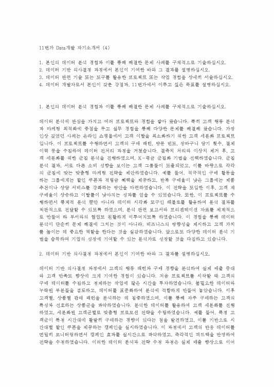 11번가 Data개발 자기소개서 (4)