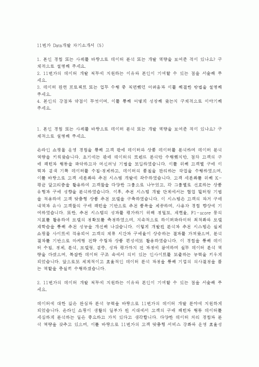 11번가 Data개발 자기소개서 (5)