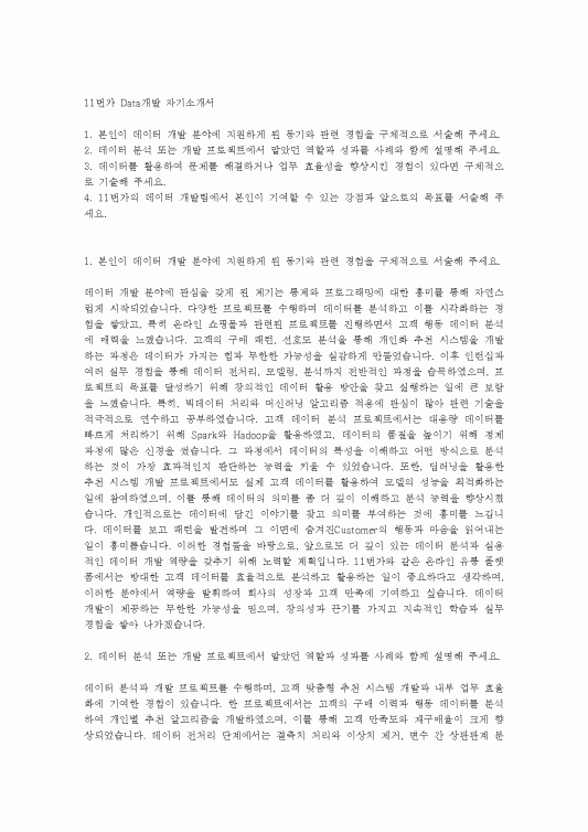 11번가 Data개발 자기소개서