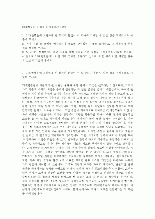 CJ대한통운 기획직 자기소개서 (12)