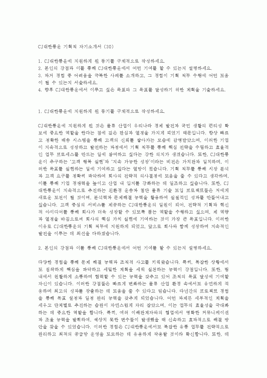 CJ대한통운 기획직 자기소개서 (30)