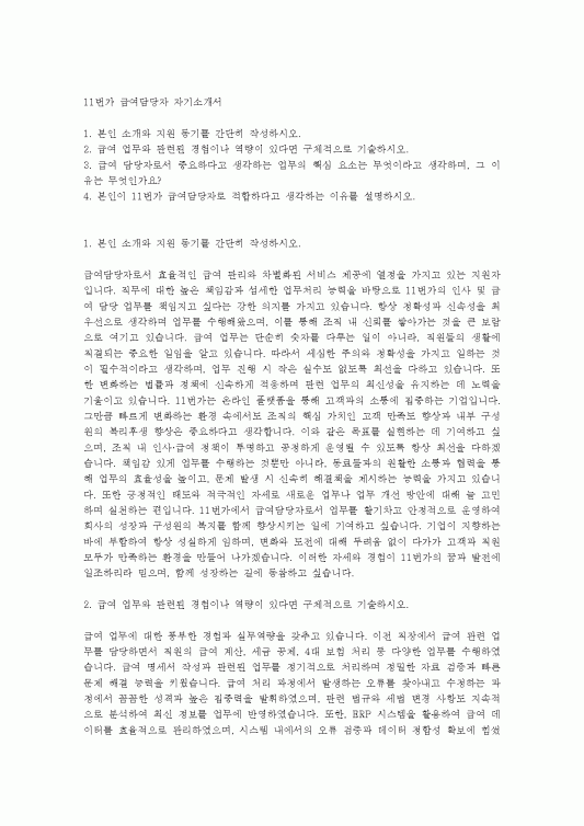11번가 급여담당자 자기소개서