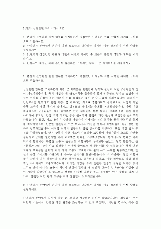 11번가 산업안전 자기소개서 (2)