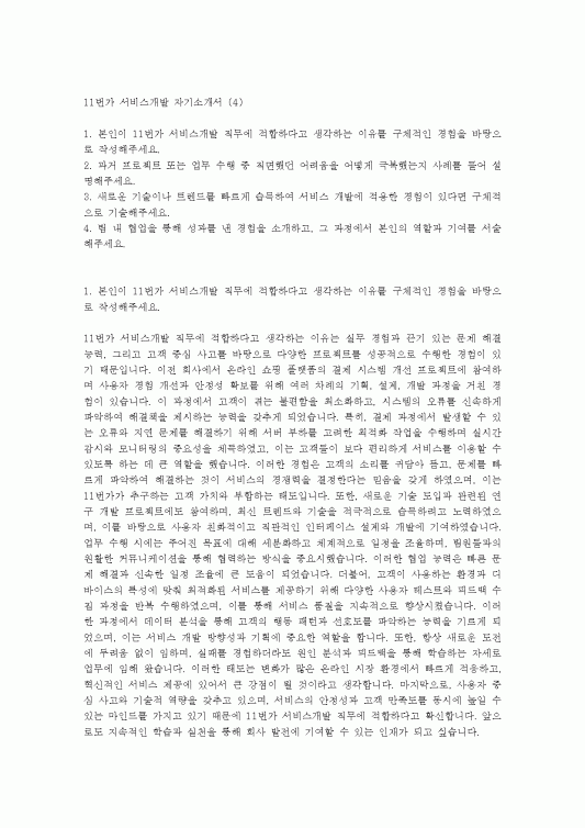 11번가 서비스개발 자기소개서 (4)