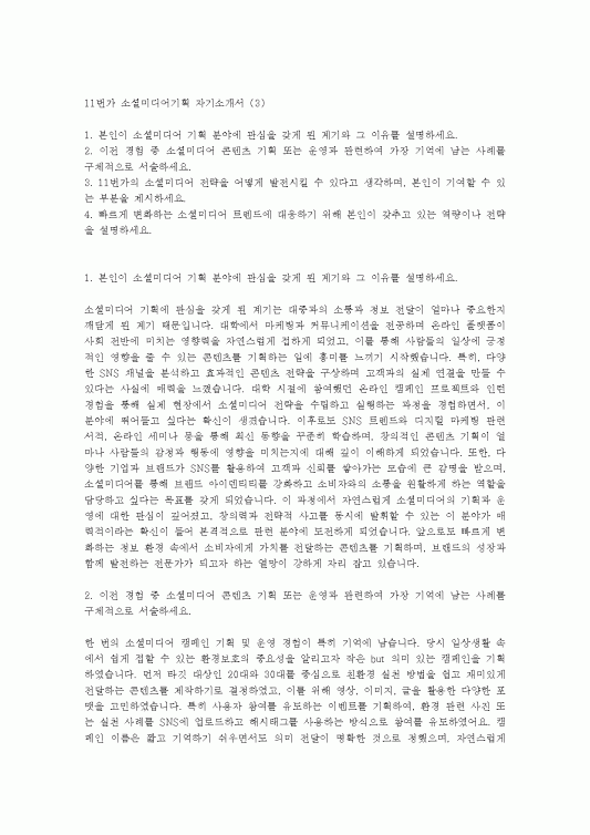 11번가 소셜미디어기획 자기소개서 (3)