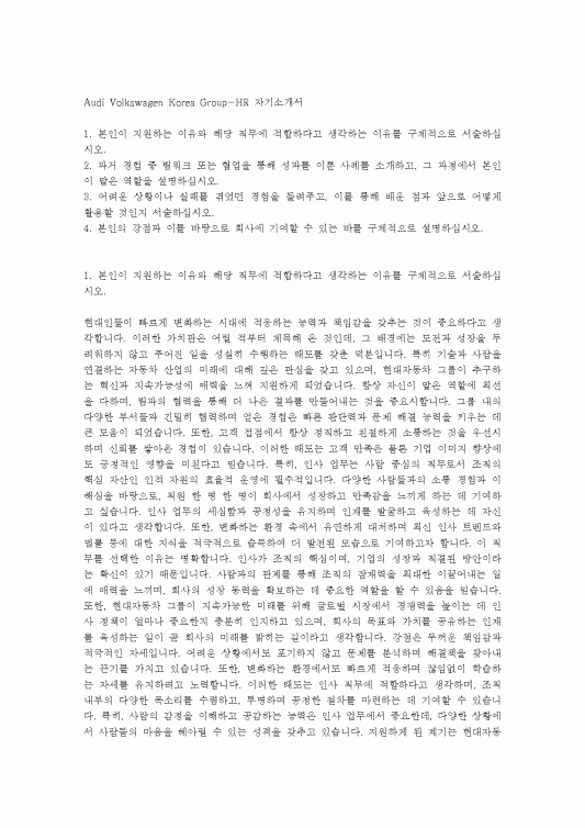 Audi Volkswagen Korea Group-HR 자기소개서
