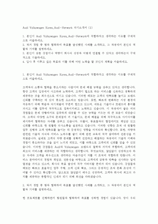 Audi Volkswagen Korea_Audi-Network 자기소개서 (2)
