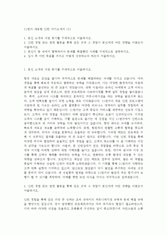 11번가 채용팀 인턴 자기소개서 (3)