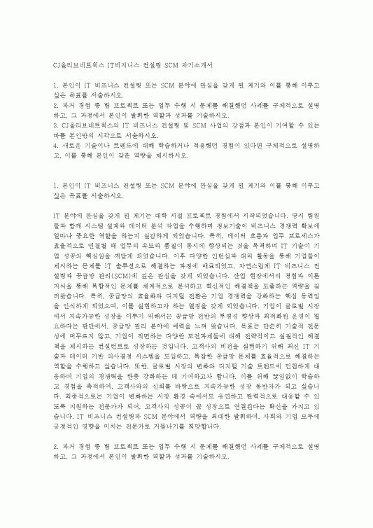 CJ올리브네트웍스 IT비지니스 컨설팅 SCM 자기소개서
