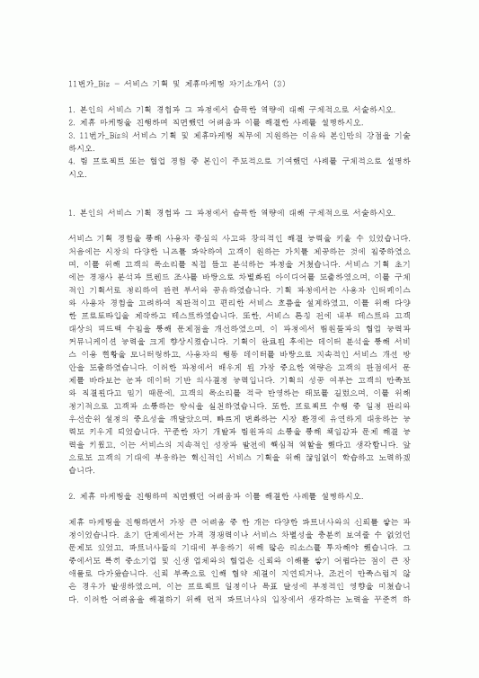11번가_Biz - 서비스 기획 및 제휴마케팅 자기소개서 (3)