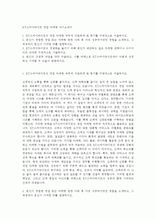 KT스카이라이프 영업 마케팅 자기소개서