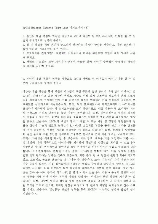 29CM Backend Team Lead 자기소개서 (5)
