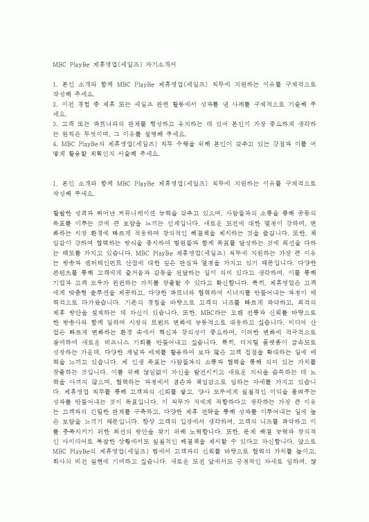 MBC PlayBe 제휴영업(세일즈) 자기소개서