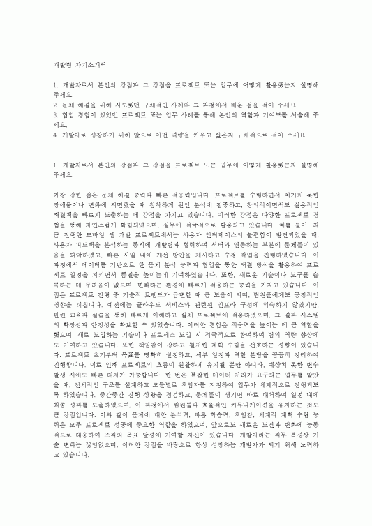 개발팀 자기소개서