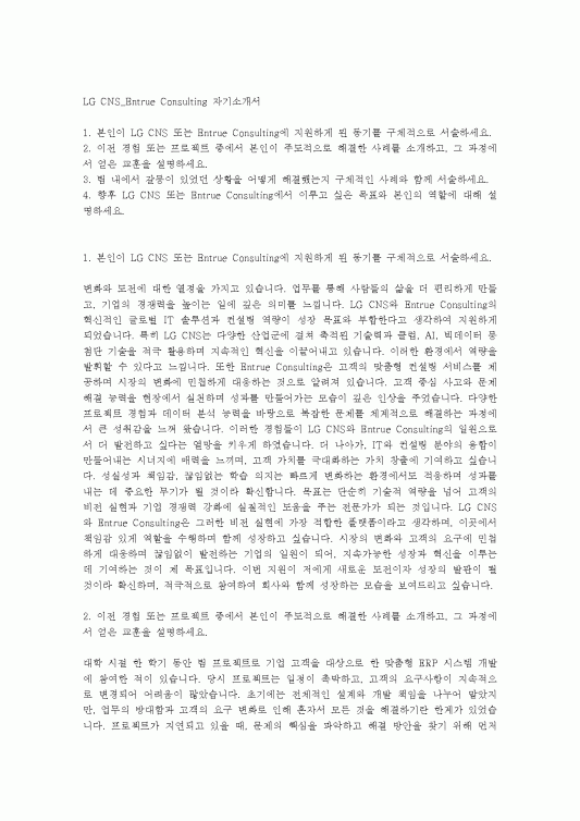 LG CNS_Entrue Consulting 자기소개서