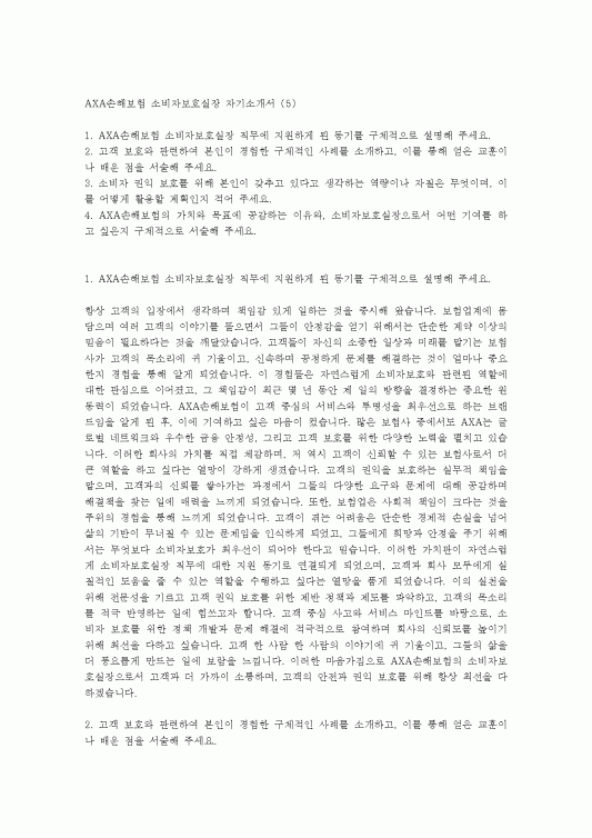 AXA손해보험 소비자보호실장 자기소개서 (5)