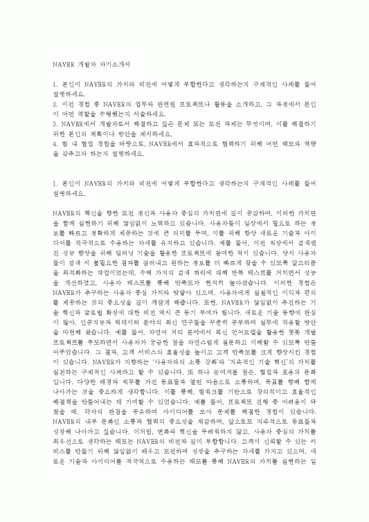 NAVER 개발자 자기소개서