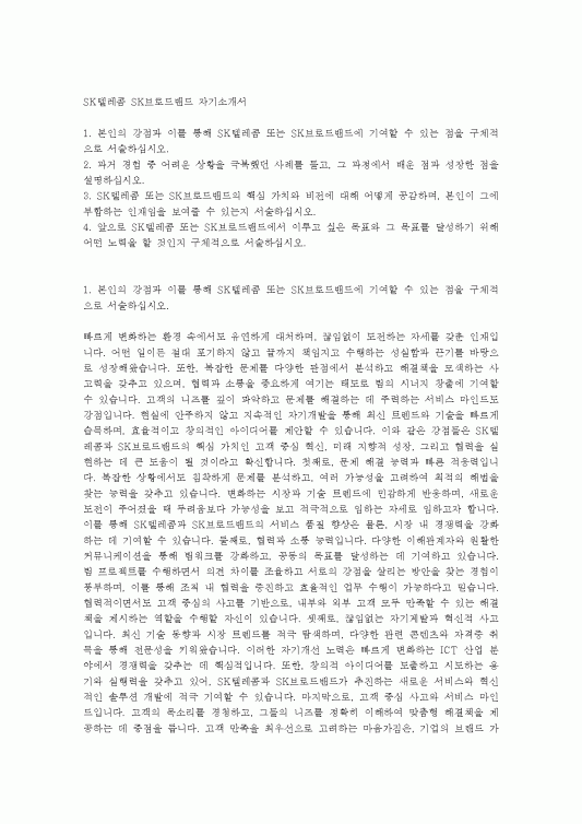 SK텔레콤 SK브로드밴드 자기소개서