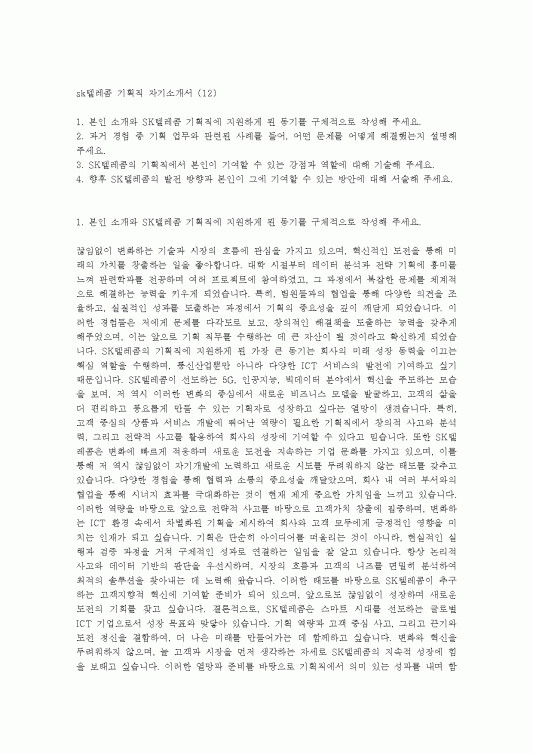 sk텔레콤 기획직 자기소개서 (12)