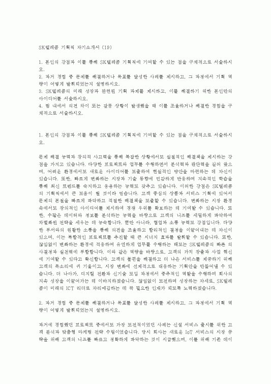 SK텔레콤 기획직 자기소개서 (19)