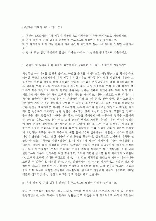 sk텔레콤 기획직 자기소개서 (2)