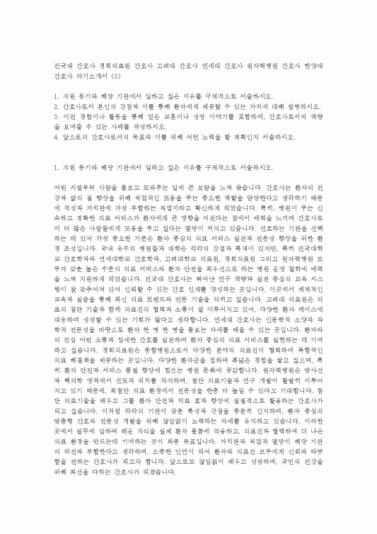 건국대 간호사 경희의료원 고려대 연세대 원자력병원 한양대 자기소개서 (3)