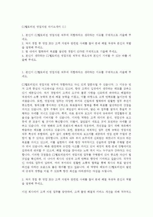 CJ헬로비전 영업지원 자기소개서 (1)
