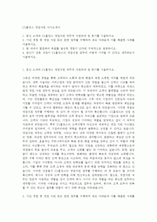 CS홀딩스 영업지원 자기소개서