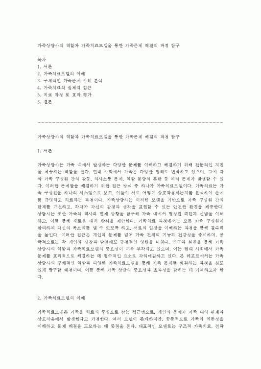 가족상담사의 역할과 가족치료모델을 통한 가족문제 해결의 과정 탐구