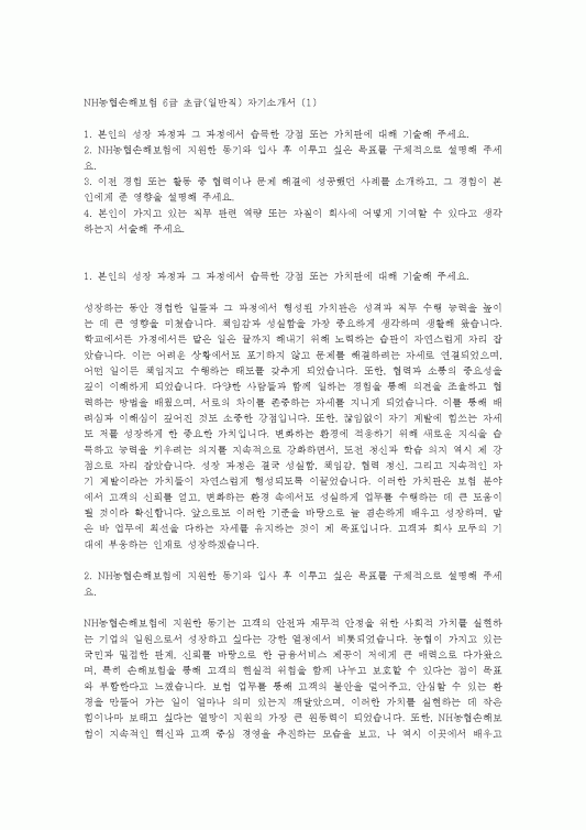NH농협손해보험 6급 초급(일반직) 자기소개서 (1)