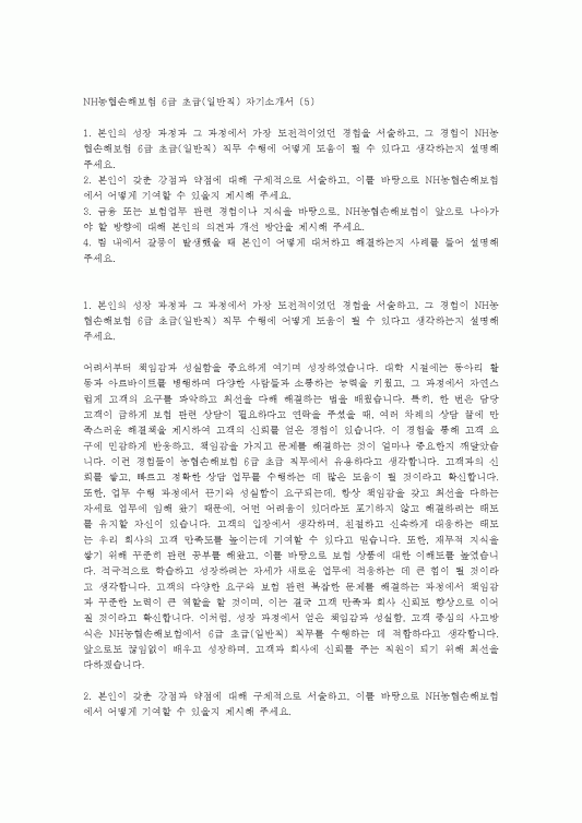 NH농협손해보험 6급 초급(일반직) 자기소개서 (5)