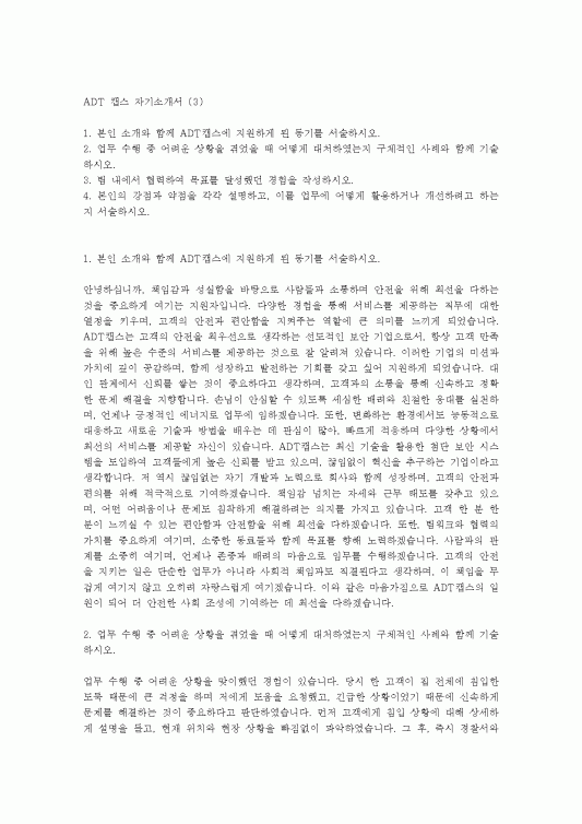 ADT 캡스 자기소개서 (3)