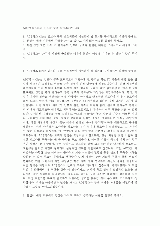 ADT캡스 Cloud 인프라 구축 자기소개서 (3)