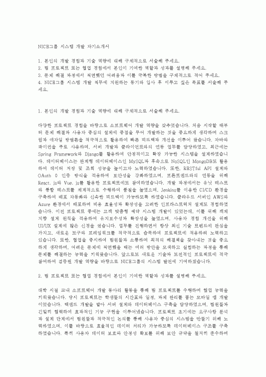 NICE그룹 시스템 개발 자기소개서