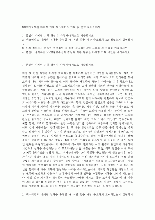 NICE정보통신 마케팅 기획 택스리펀드 및 운영 자기소개서