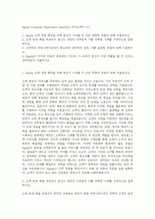 Agoda Customer Experience Specialist 자기소개서 (3)