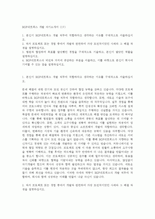 BGF네트웍스 개발 자기소개서 (17)