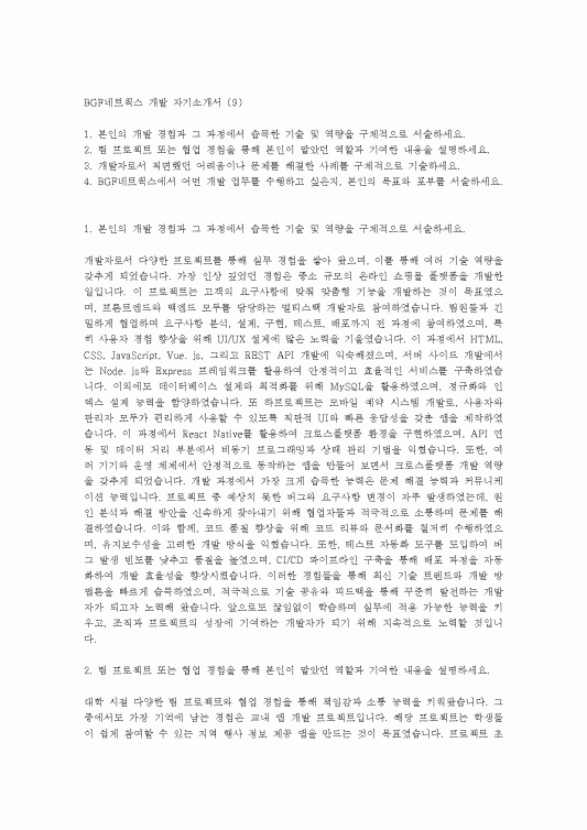 BGF네트웍스 개발 자기소개서 (9)