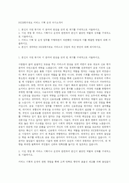NICE평가정보 서비스 기획 운영 자기소개서